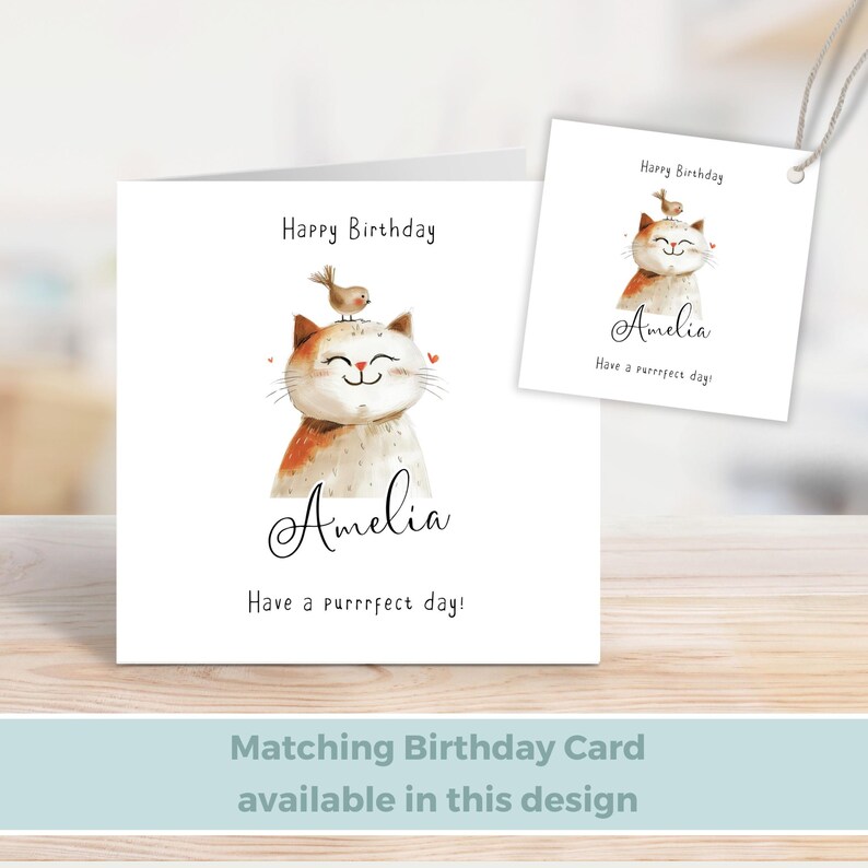 Editable Cat Birthday Gift Tag, Printable Cute Kitten Tag, Personalised ...