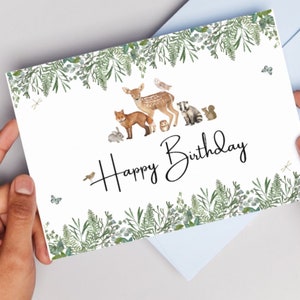 Printable Birthday Card With Woodland Animals, Woodland Scene Instant ...