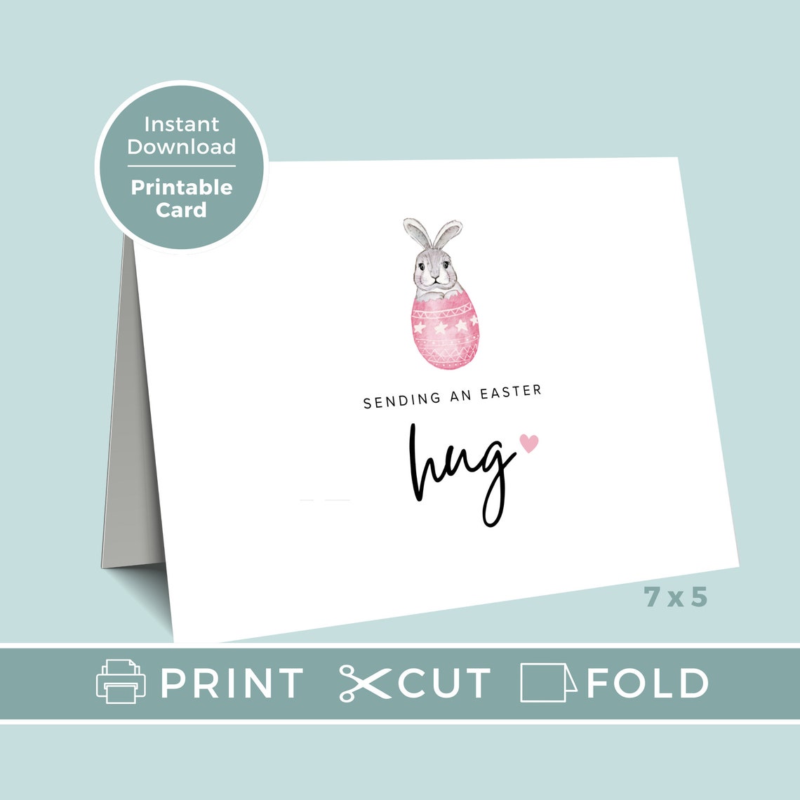 Easter Bunny Card Printable, DIY Easter Greeting Card, Holiday Card DIY ...