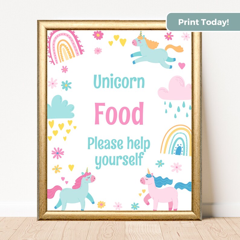 Printable Unicorn Birthday Party Food Sign, Party Decor Food Sign ...