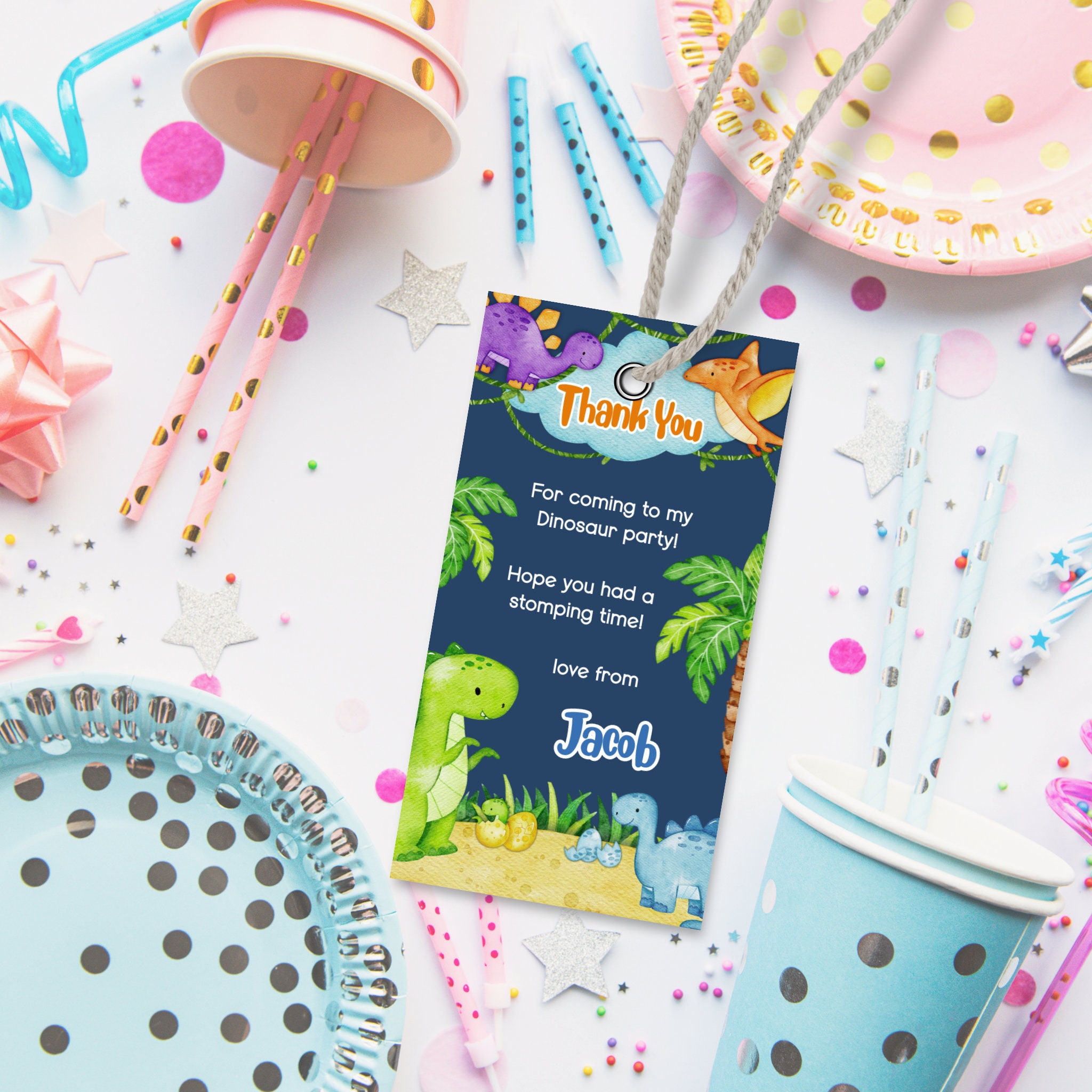 Dinosaur Thank You Tag, Dinosaur Party Thank You Favor Tag, Editable ...