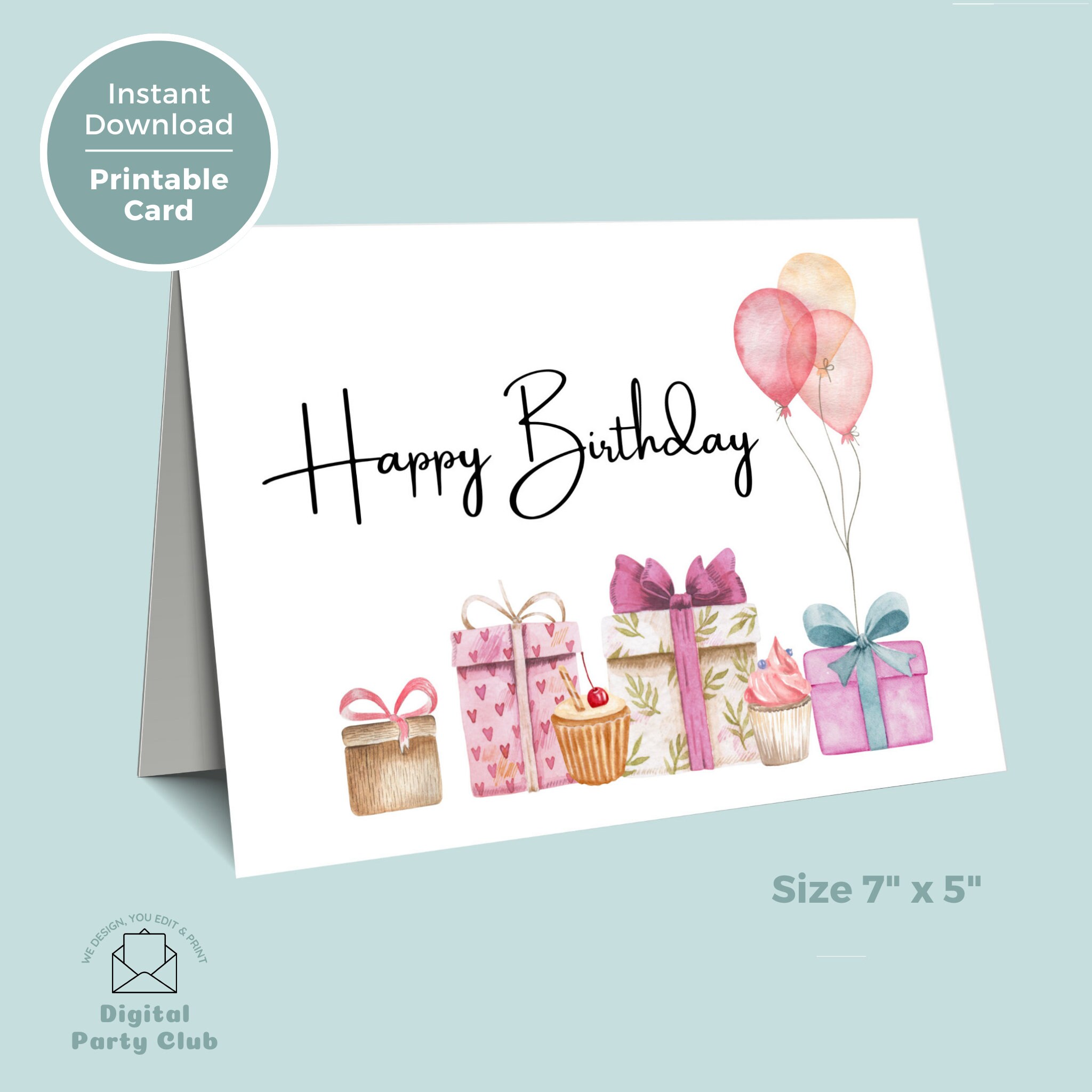 Birthday Card Set, Birthday Card Bundle, Set of 4 Printable Birthday ...