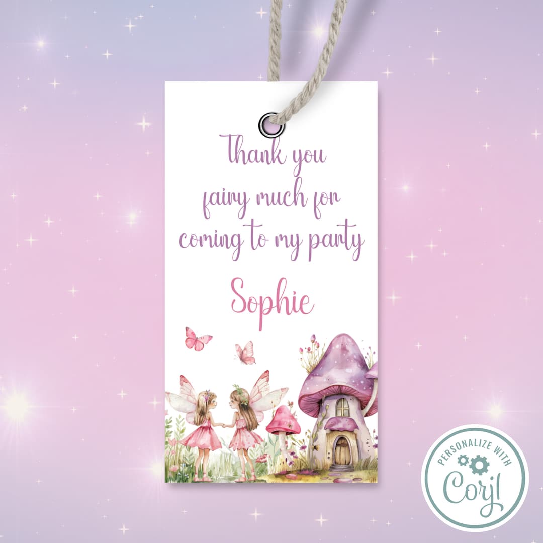 Editable Fairy Thank You Fairy Much Tag, Fairy Party Favor Tag ...