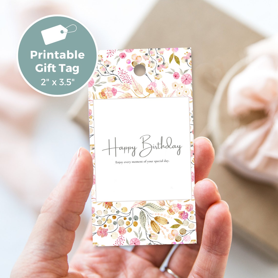 Printable Birthday Gift Tag With Floral Design, Print at Home, Instant ...