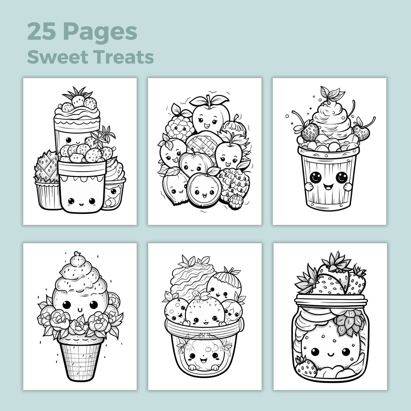 25 Colouring Pages for Kids Printable, Cute Sweet Treats Colouring ...