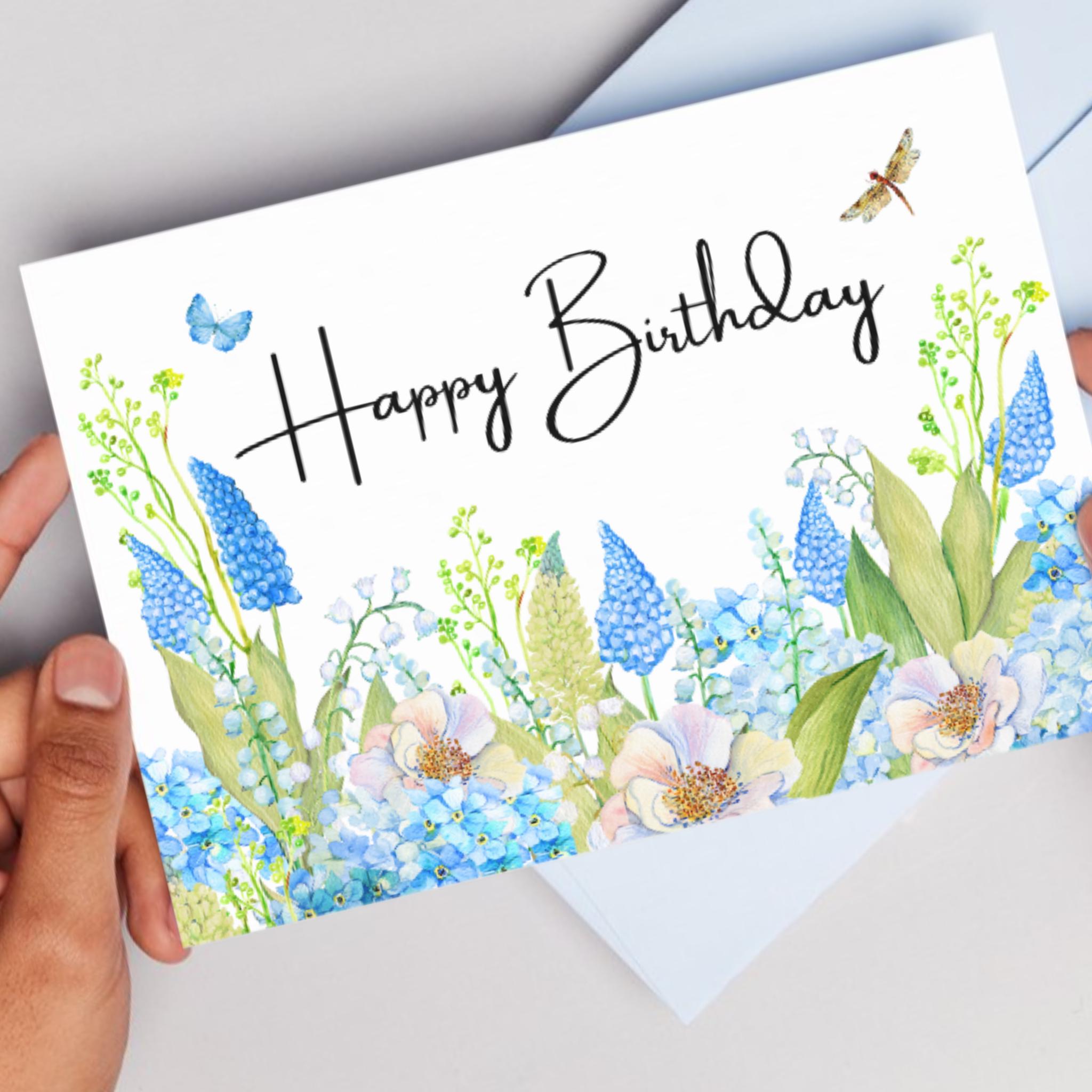 Printable Birthday Card With Spring Flowers, Happy Birthday Floral Card ...