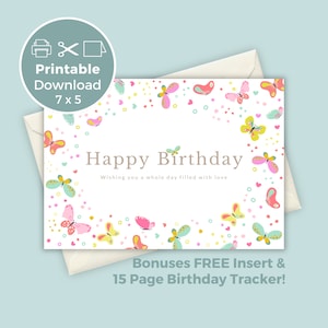 Printable Birthday Card With Pretty Butterflies Instant Download Print ...
