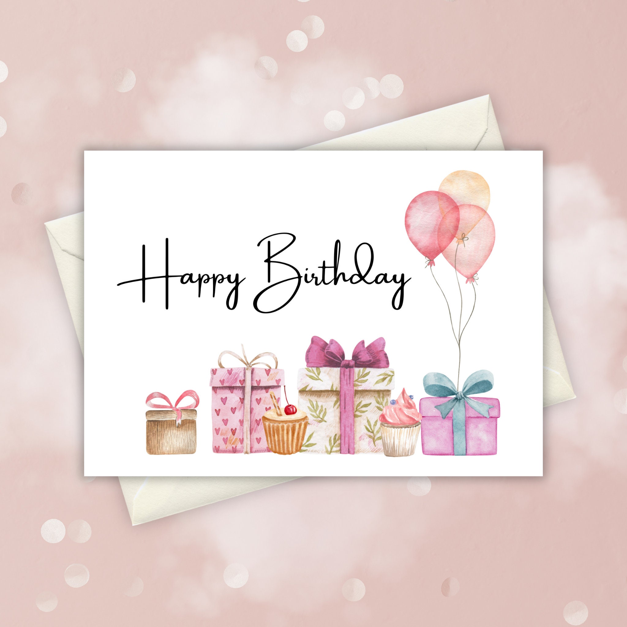 Printable Birthday Card, Birthday Card Presents, Happy Birthday Card ...