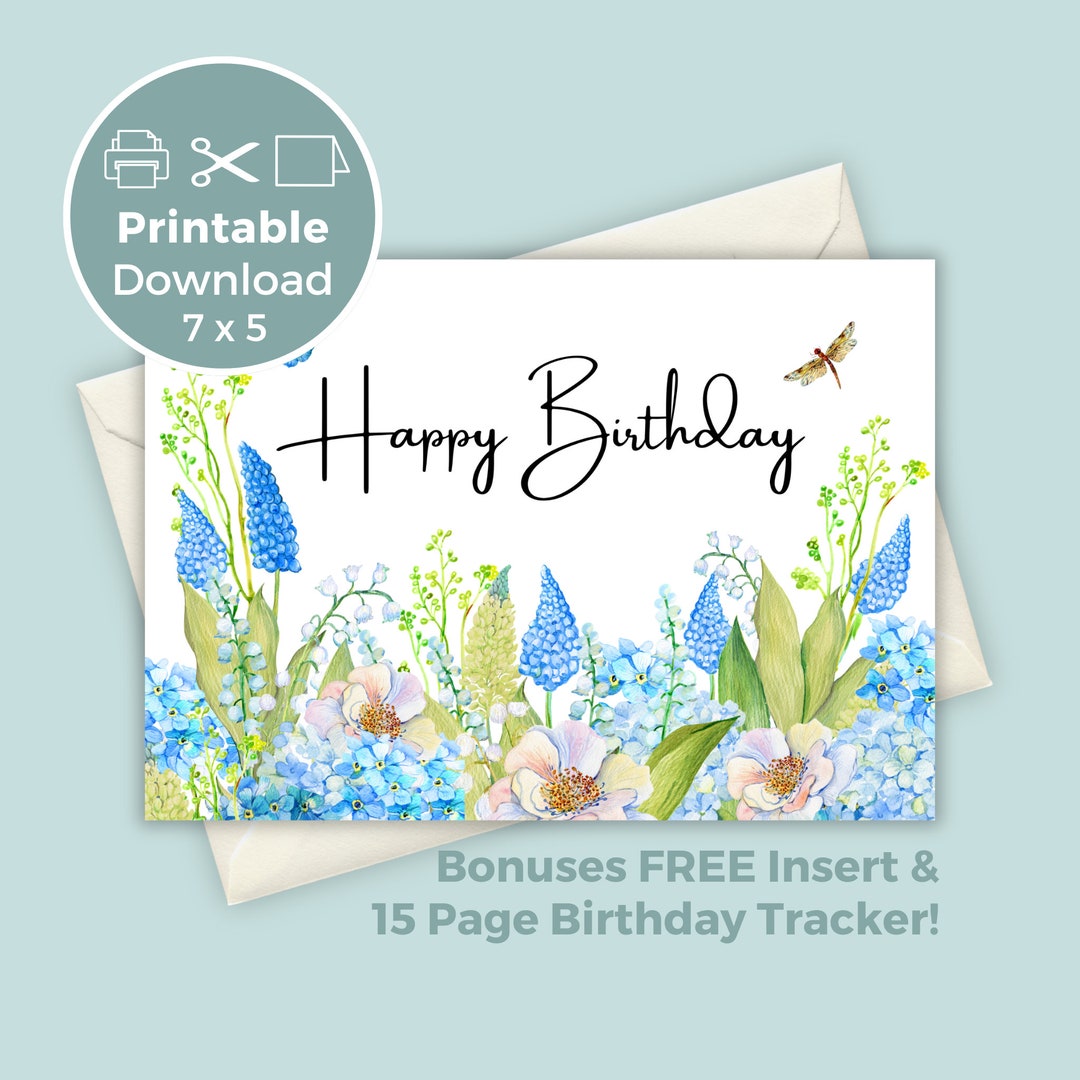 Printable Birthday Card With Spring Flowers, Happy Birthday Floral Card ...