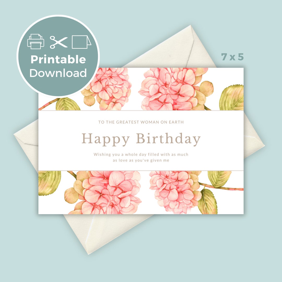 Printable Flower Birthday Card Instant Download Greeting Card - Etsy