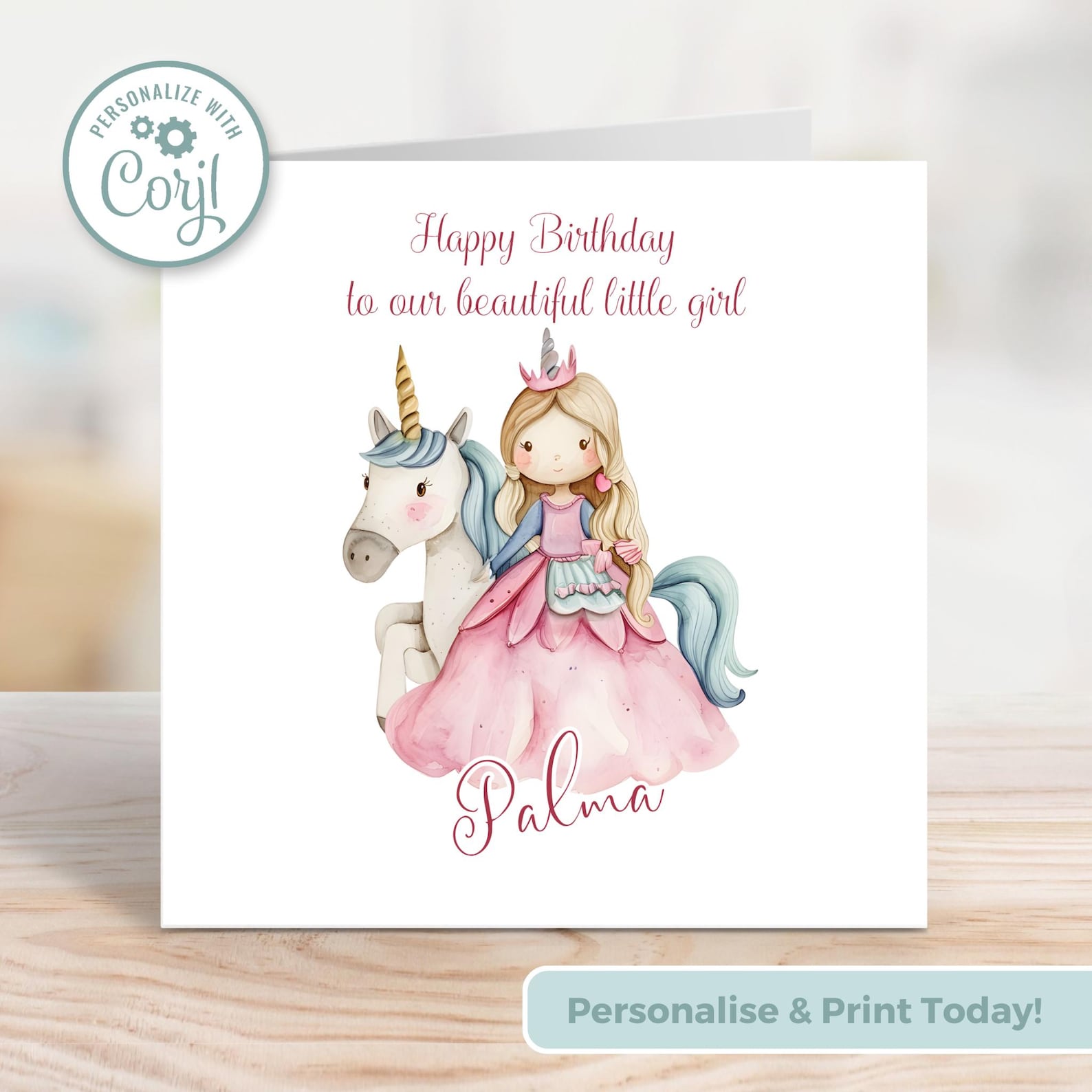 Personalised Unicorn Birthday Card, Beautiful Little Girl Custom Card ...