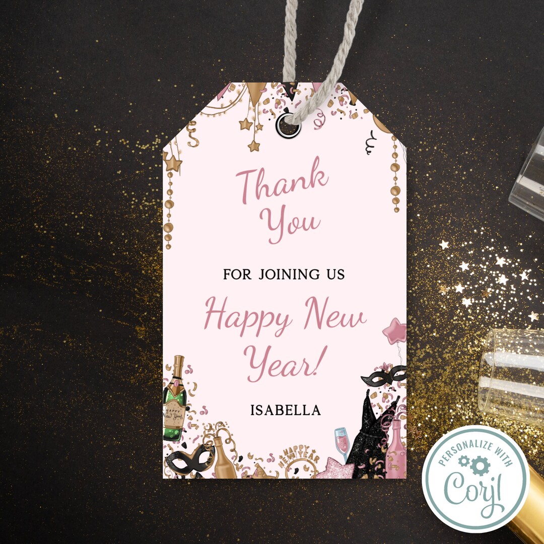 Editable New Year Eve Thank You Tag, Pink and Black Party Thank You Tag ...