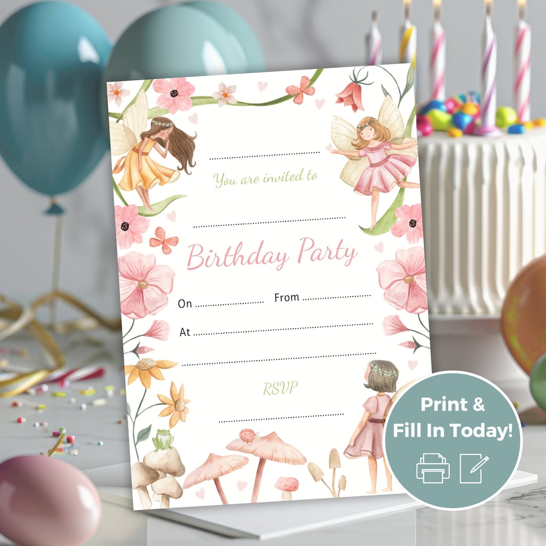 Printable Fairy Birthday Invitation - Kids Fill in Party Invite, Blank ...