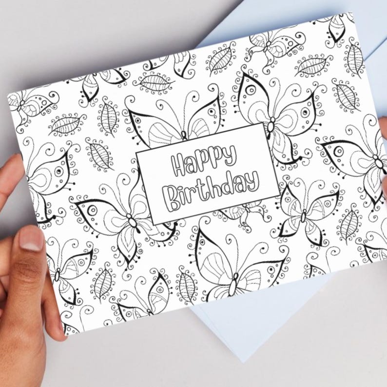 Happy Birthday Colouring Card - Butterfly | Printable Colouring ...
