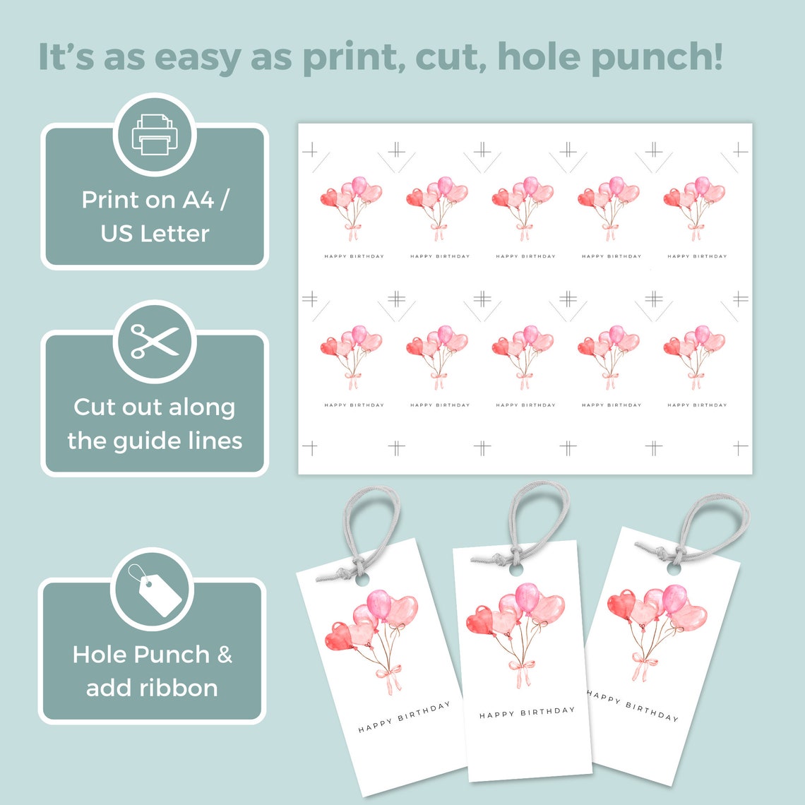 Printable Birthday Gift Tag Instant Download, Favour Tag Balloons ...