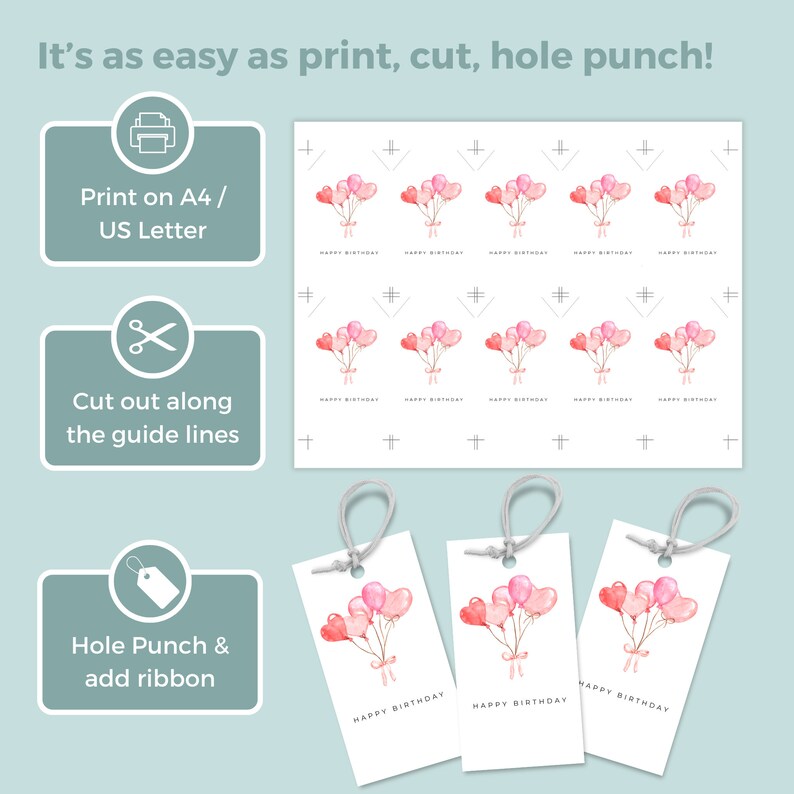 Printable Birthday Gift Tag Instant Download, Favour Tag Balloons ...