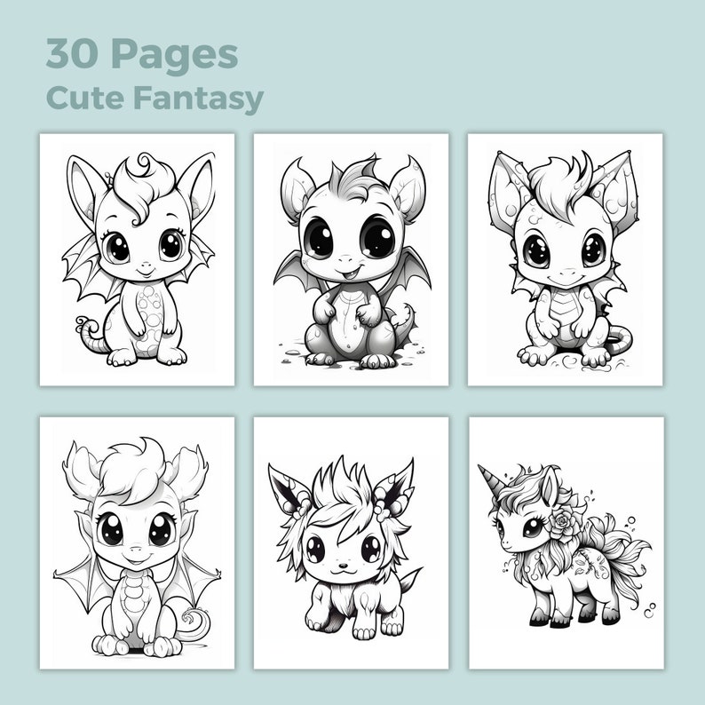 20 Colouring Pages for Kids Printable, Cute Fantasy Pets Colouring ...