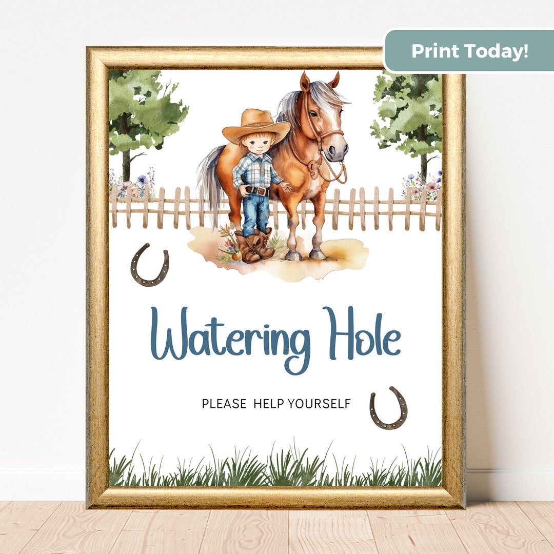 Printable Watering Hole Sign Saddle up Cowboy Rodeo Birthday Party ...
