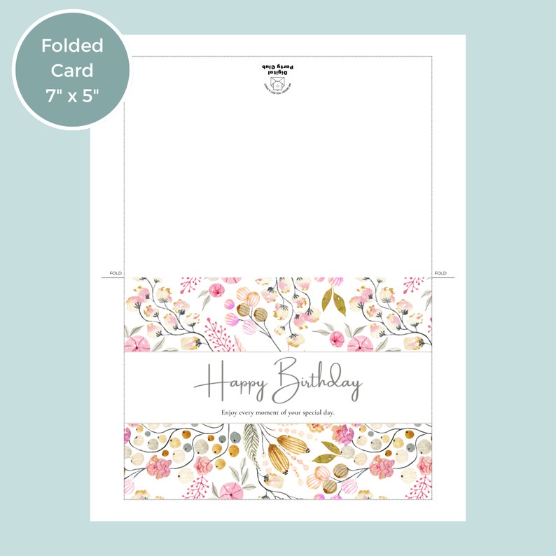 Printable Birthday Card With Flowers, Floral Birthday Card, Printable ...