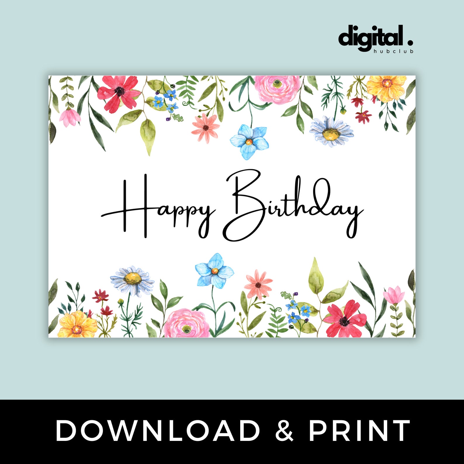 Printable Birthday Card With Flowers Floral Birthday Card - Etsy