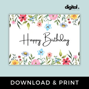 Printable Birthday Card With Flowers Floral Birthday Card - Etsy