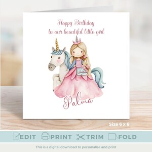 Personalised Unicorn Birthday Card, Beautiful Little Girl Custom Card ...