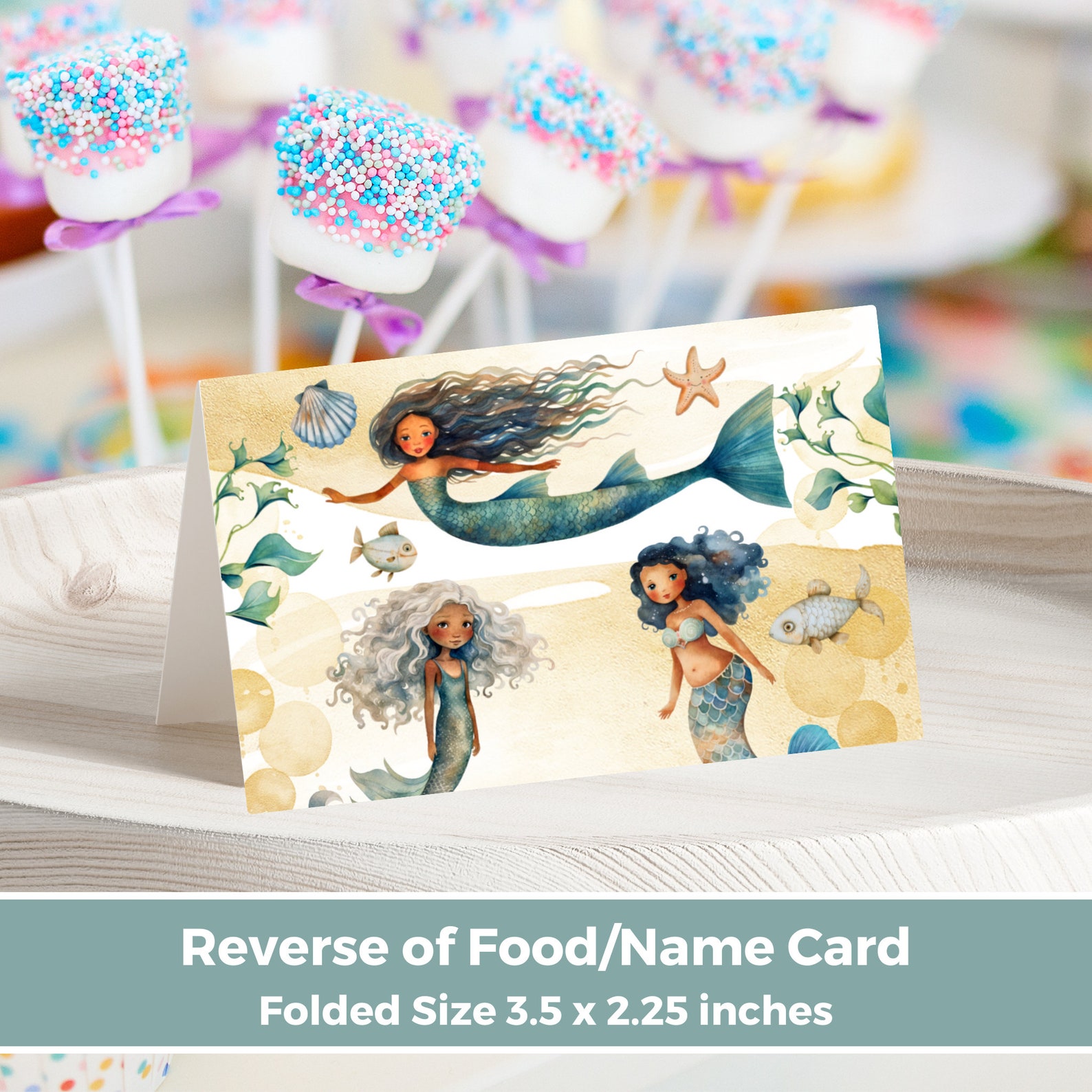 Editable Mermaid Food Buffet Label Tent Card Food Place Cards Table ...