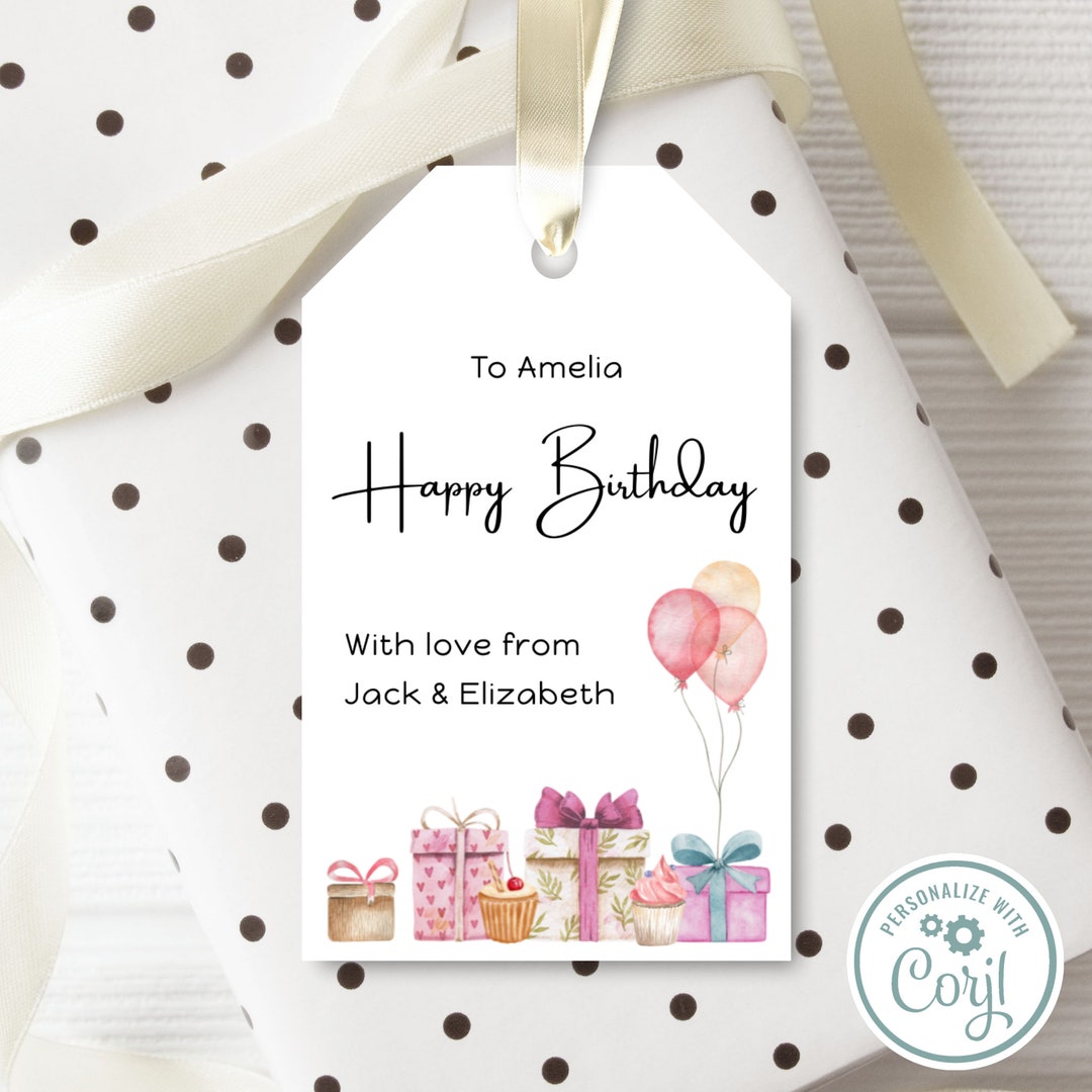 Happy Birthday Present Editable Gift Tag, Present Gift Favor Tag ...