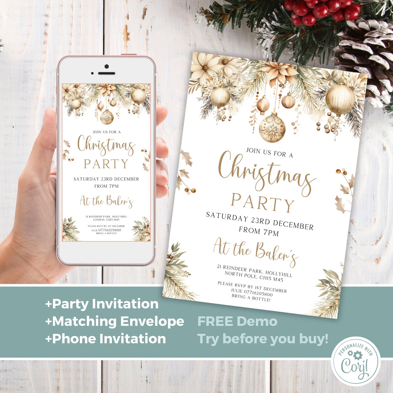 Christmas Party Invitation Editable Boho Christmas Party - Etsy