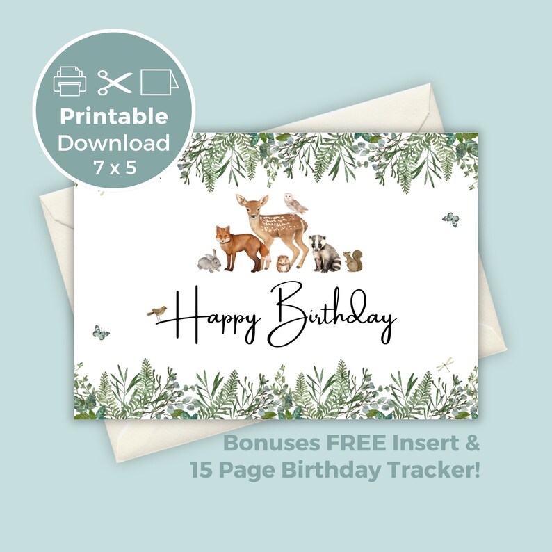 Printable Birthday Card With Woodland Animals, Birthday Card Animals ...