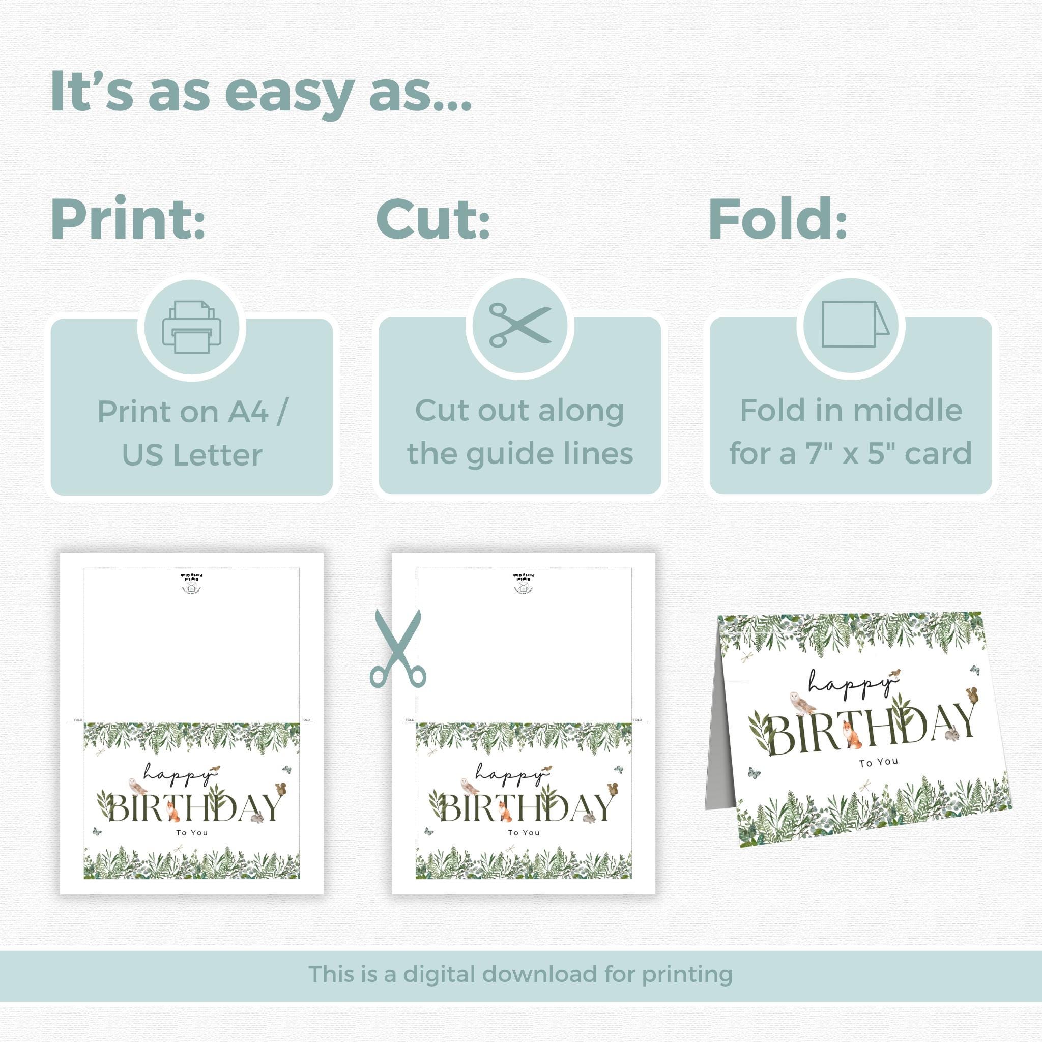 Printable Woodland Animals Birthday Card, Cute Animal Birthday Card ...