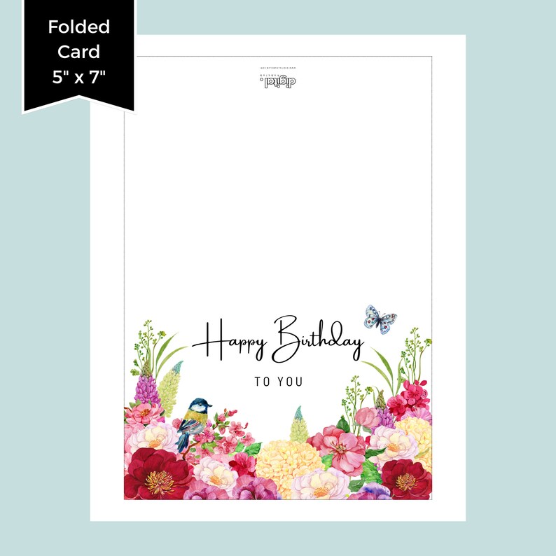 Printable Birthday Card With Flowers Happy Birthday Card - Etsy