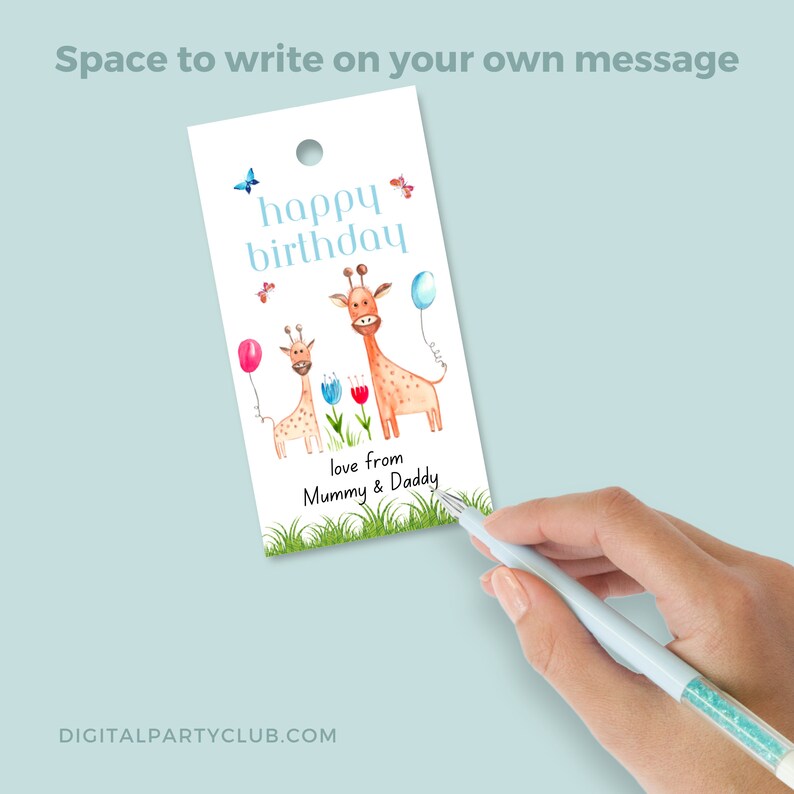 Printable Birthday Gift Tag Giraffe, Favour Tag Safari, Happy Birthday ...