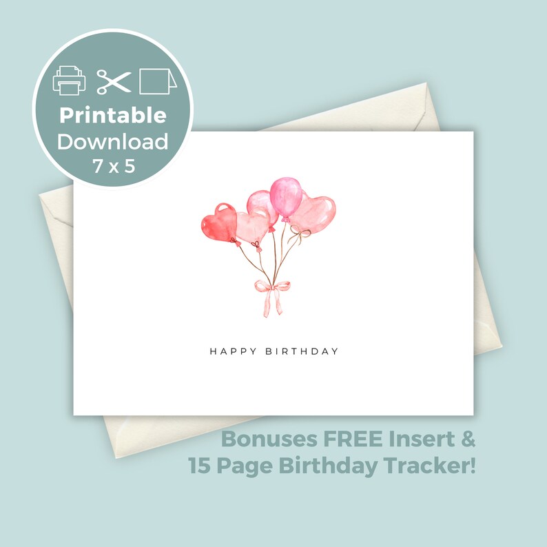 Happy Birthday Card Printable, Balloon Birthday Card Digital Download ...