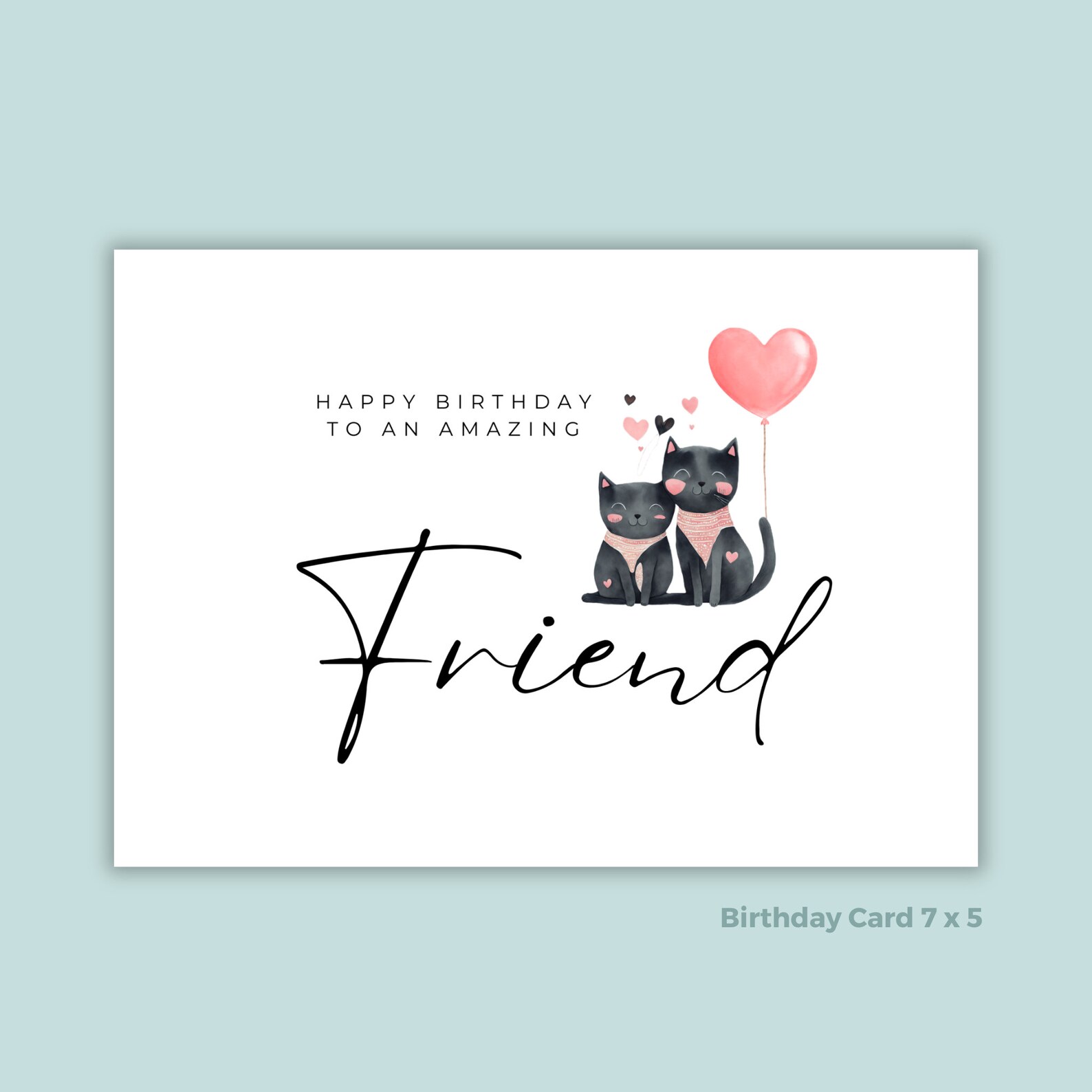 Friend Printable Birthday Card, Cute Cat Friend Greeting Card, Cat ...