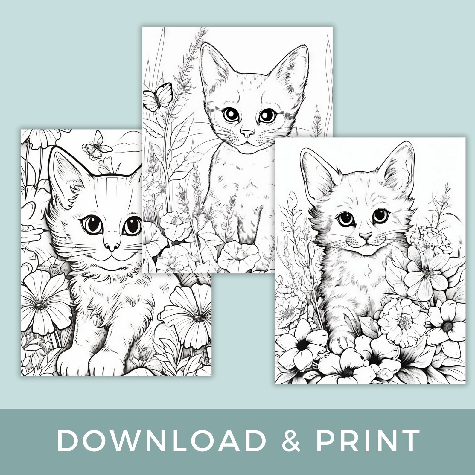 30 Colouring Pages for Kids Printable, Cute Cats Colouring Pages for ...