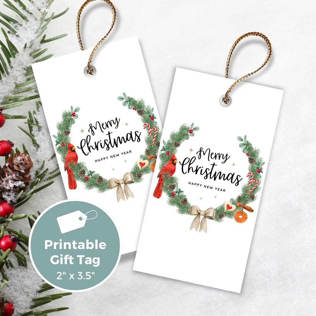 Printable Christmas Wreath Gift Tag Instant Download, Festive Christmas ...