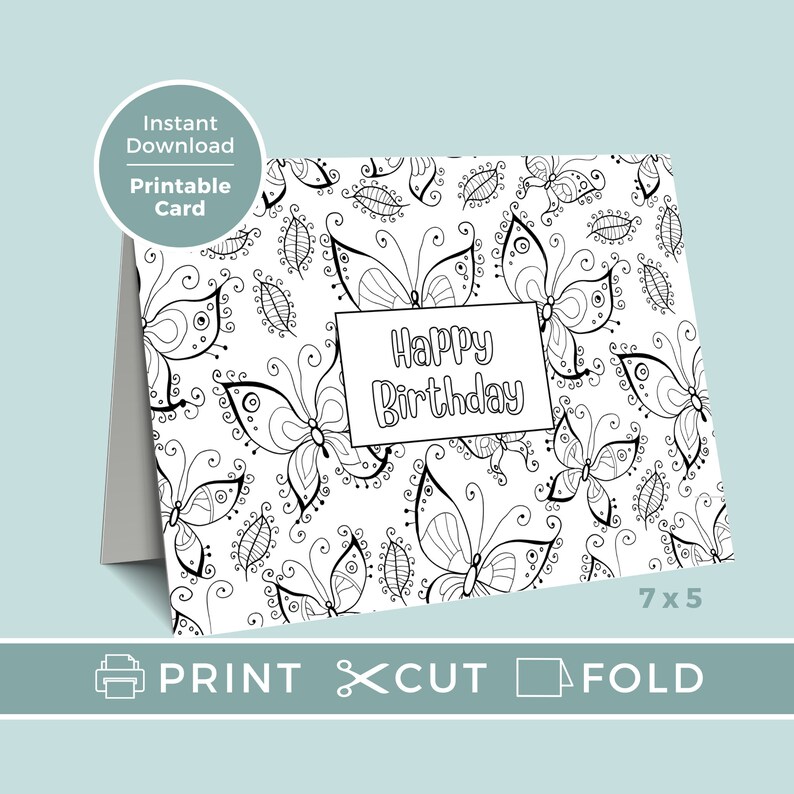 Happy Birthday Colouring Card - Butterfly | Printable Colouring ...