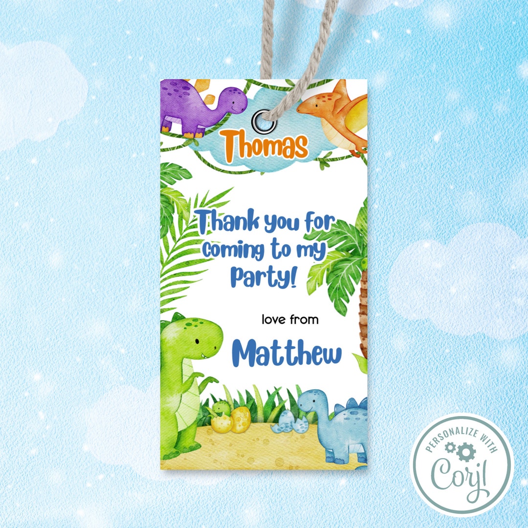Editable Dinosaur Thank You Tag, Dinosaur Party Thank You Favor Tag ...
