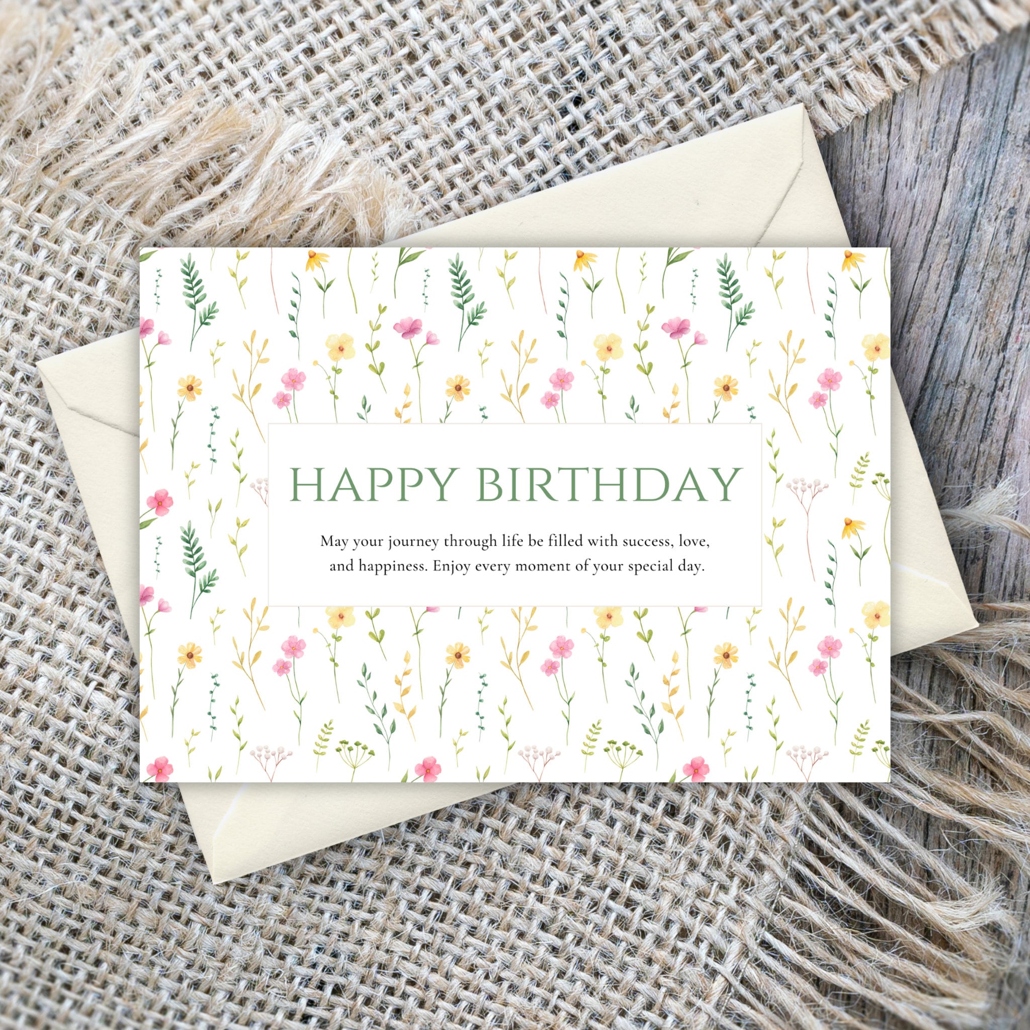 Printable Floral Birthday Card, Elegant Birthday Card With Flowers ...