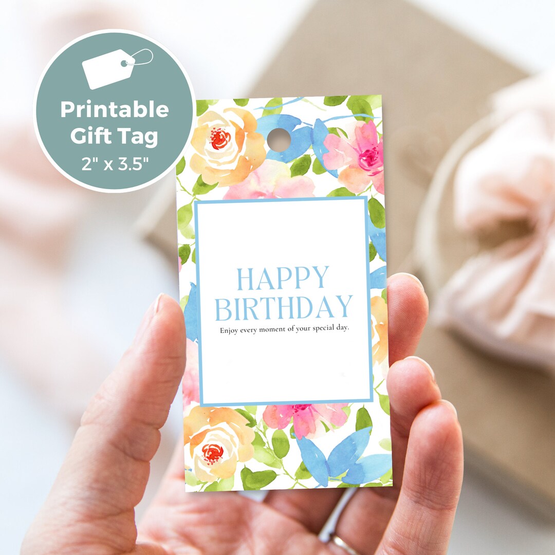 Printable Birthday Gift Tag With Floral Design, Print at Home, Instant ...