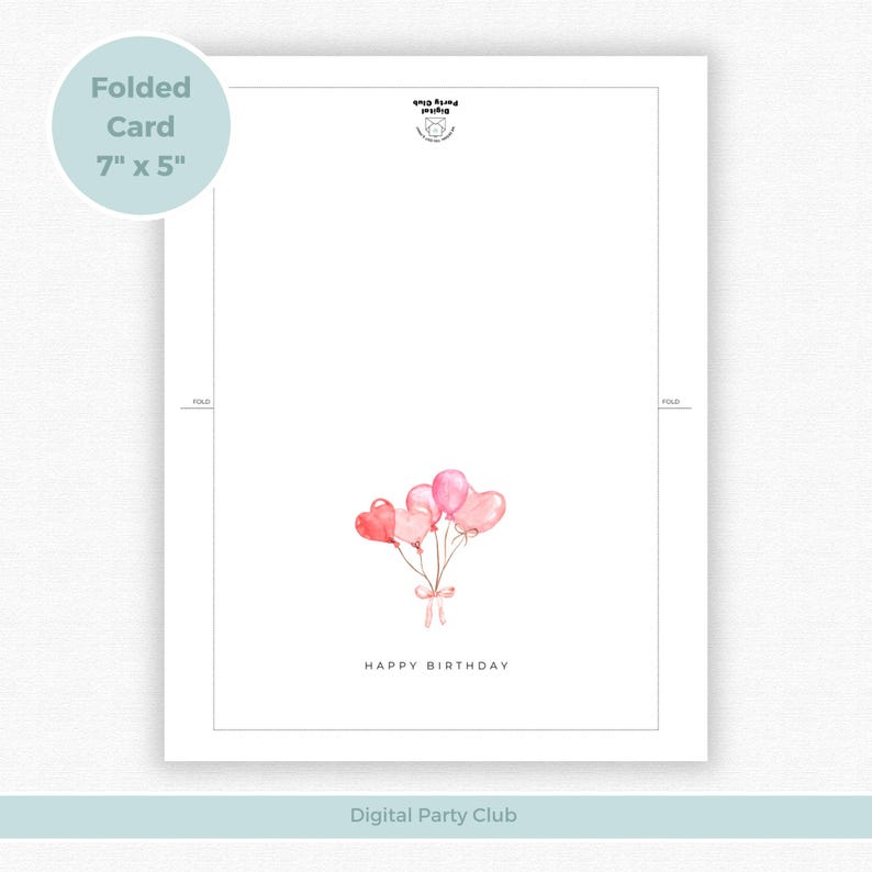 Happy Birthday Card Printable, Balloon Birthday Card Digital Download ...