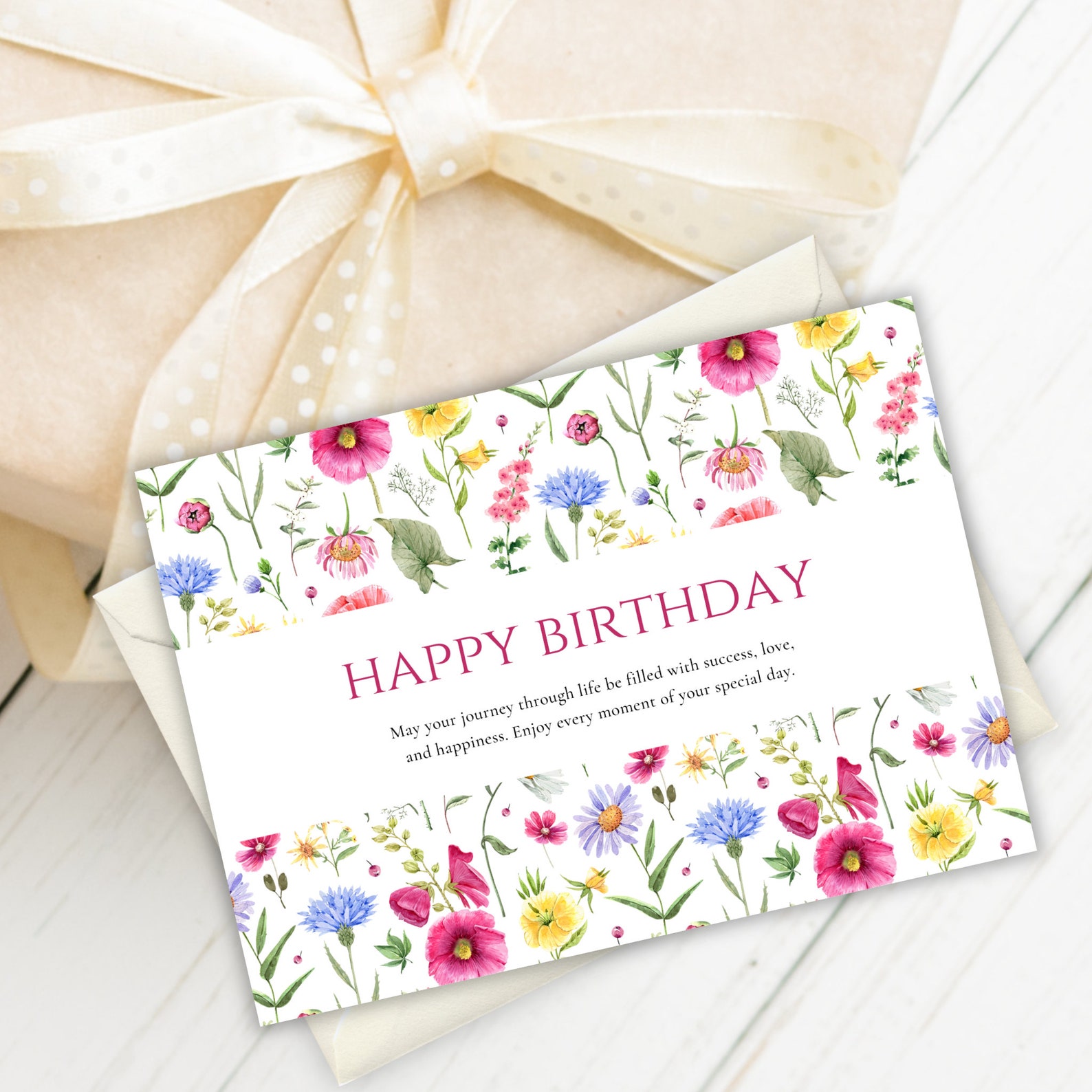 Printable Birthday Card With Flowers, Printable Birthday Card Floral ...