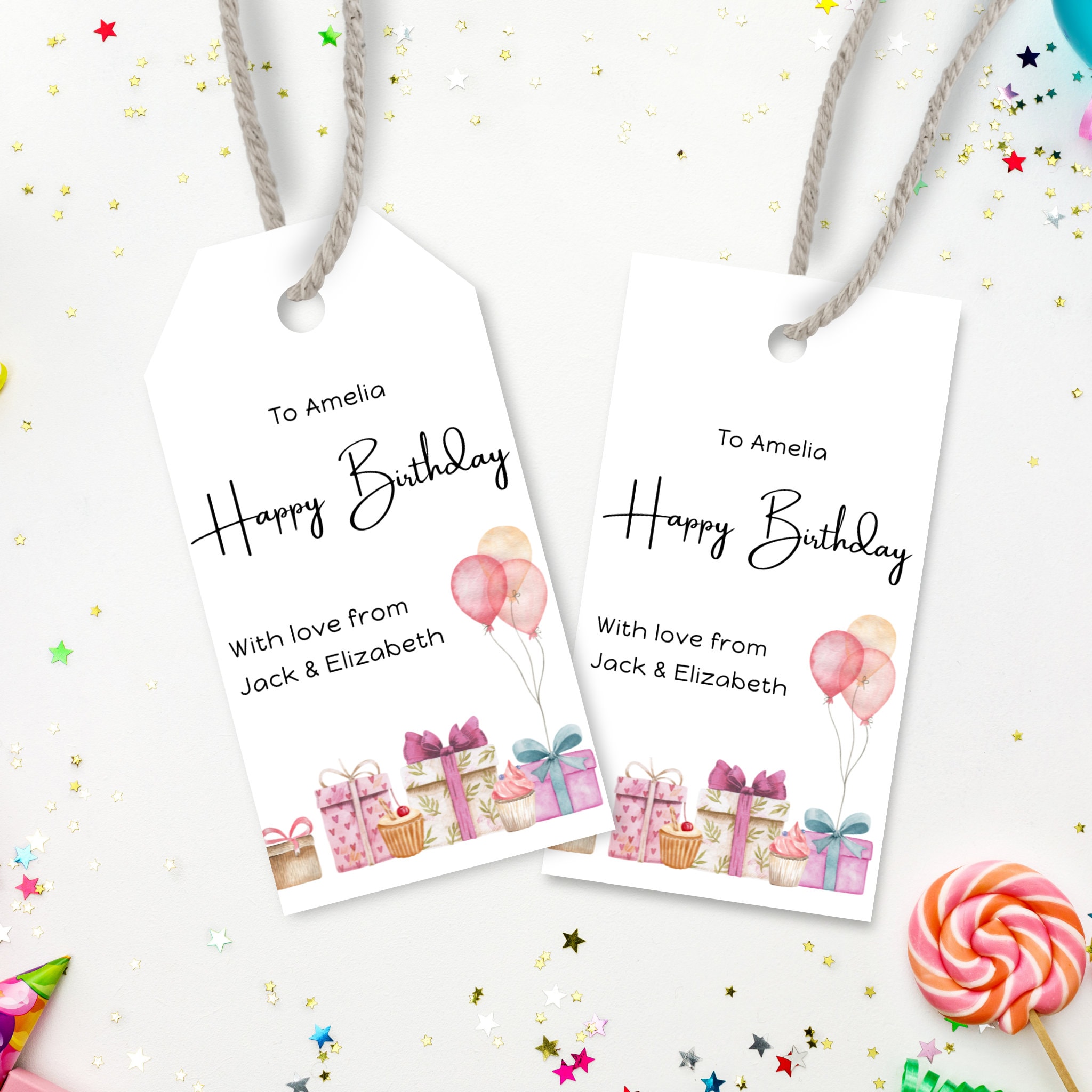 Happy Birthday Gift Tag Editable With Presents, Happy Birthday Gift Tag ...