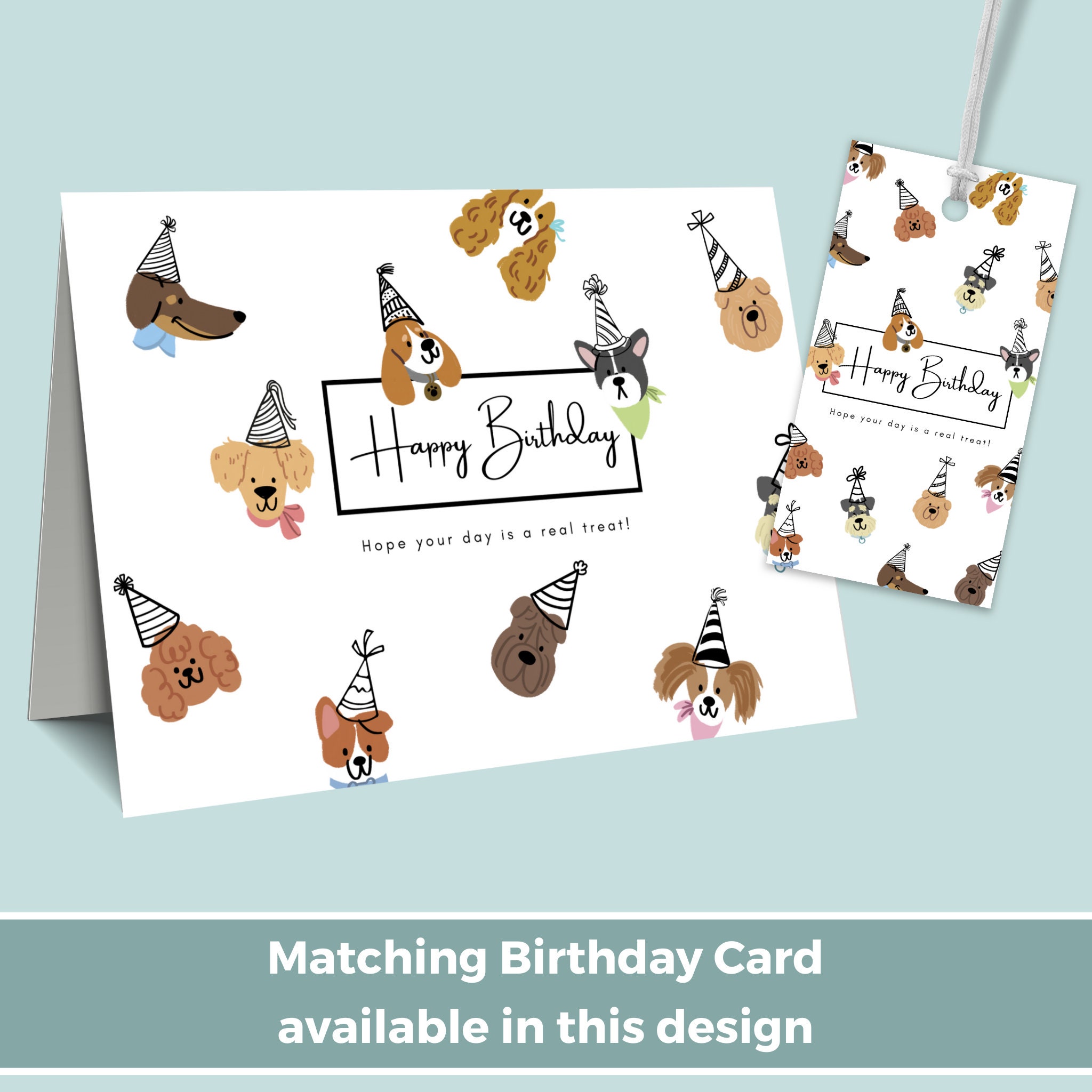 Printable Birthday Gift Tag Cute Dogs, Print at Home, Instant Download ...