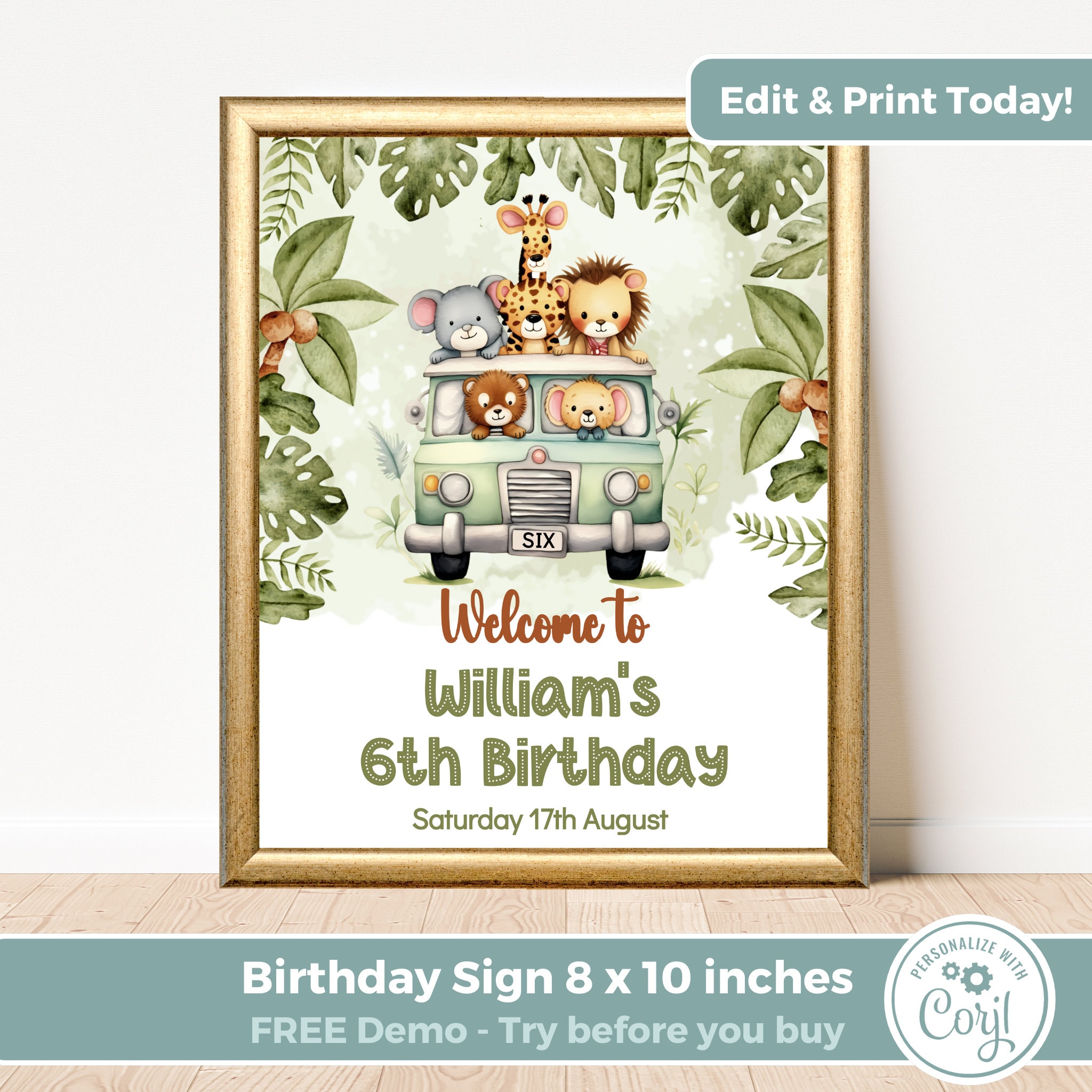 Editable Boys Safari Birthday Party Welcome Sign, Custom Jungle Theme ...