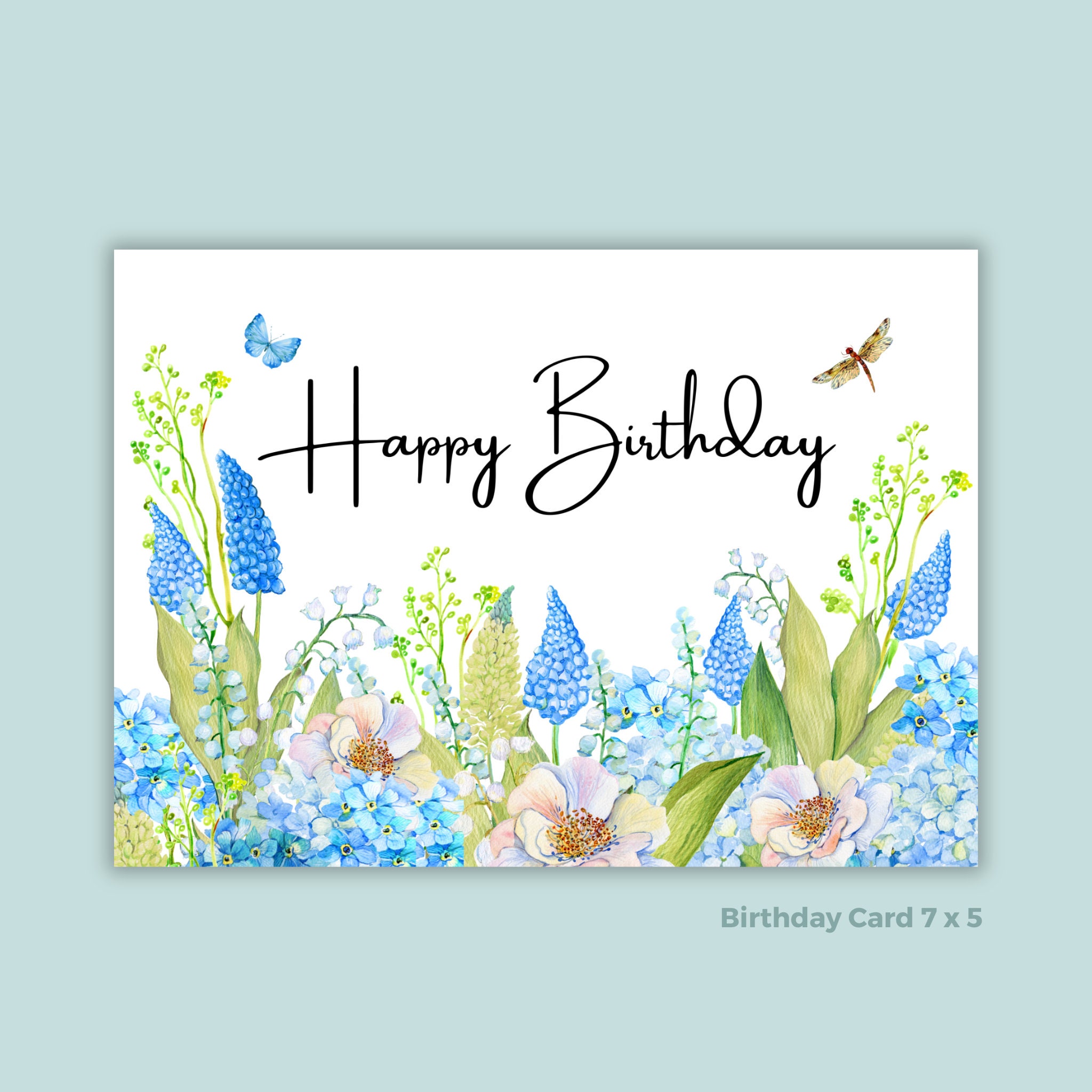 Printable Birthday Card With Spring Flowers, Happy Birthday Card ...