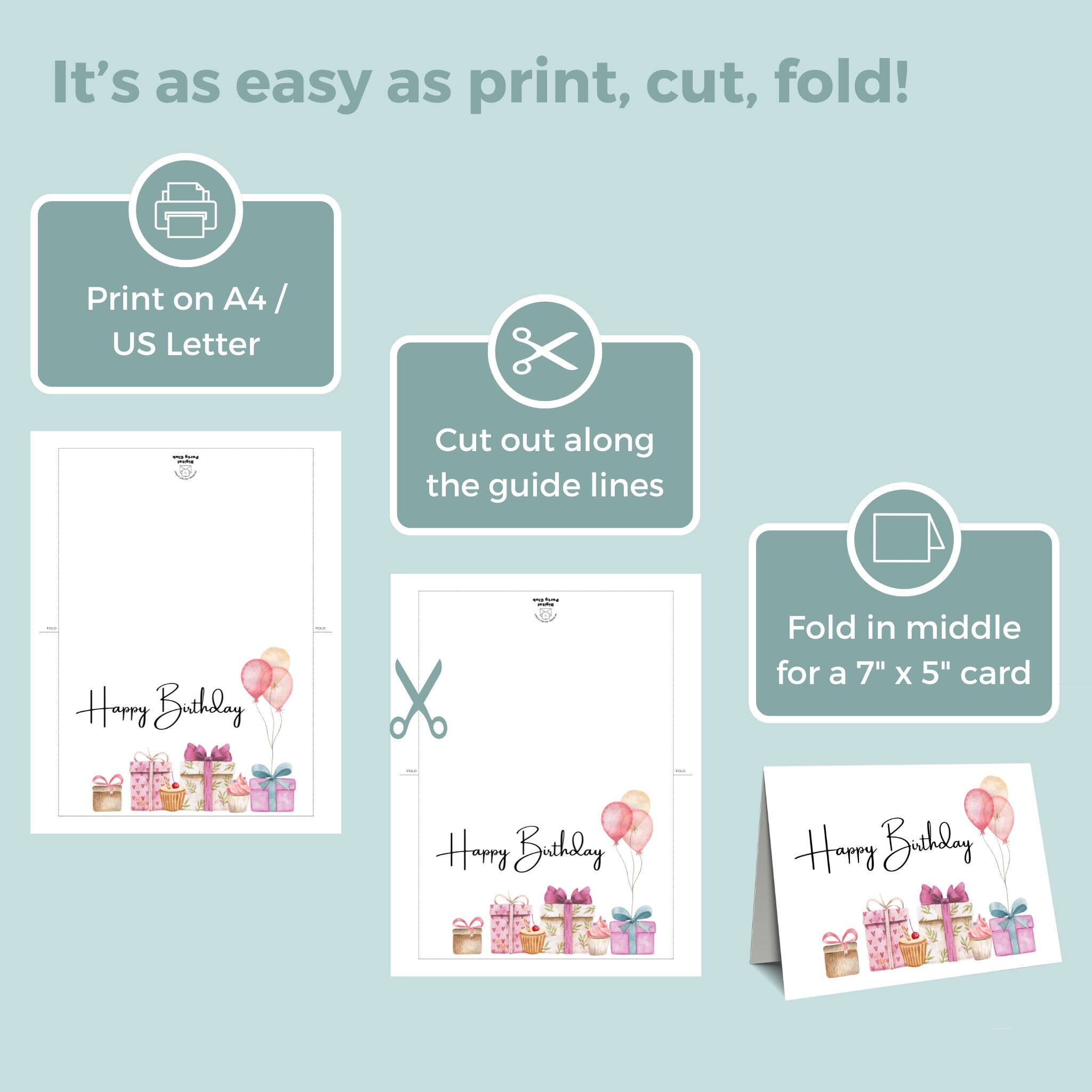 Printable Birthday Card, Birthday Card Presents, Happy Birthday Card ...