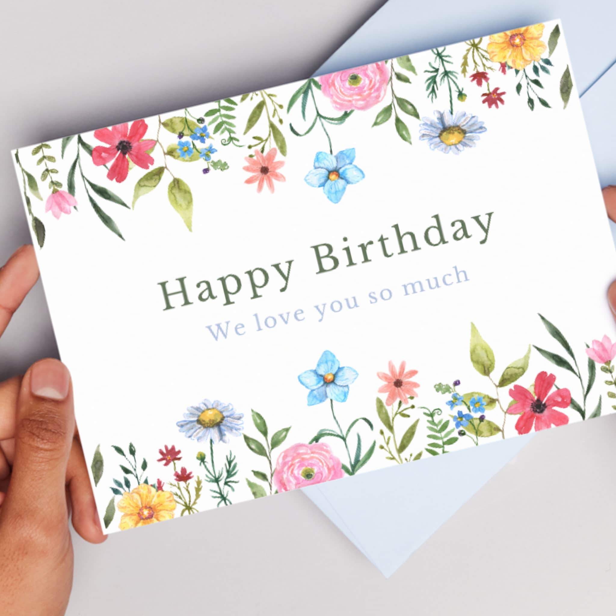 Printable Birthday Card With Flowers, Floral Birthday Card, Printable ...