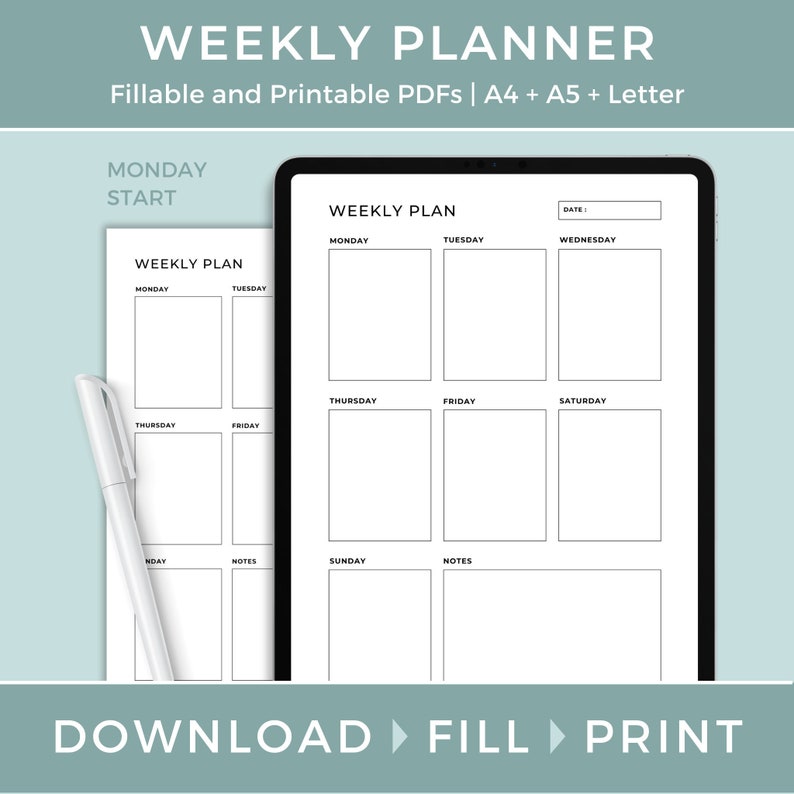 Weekly Planner Printable, Weekly Planner Fillable, Weekly to Do List ...